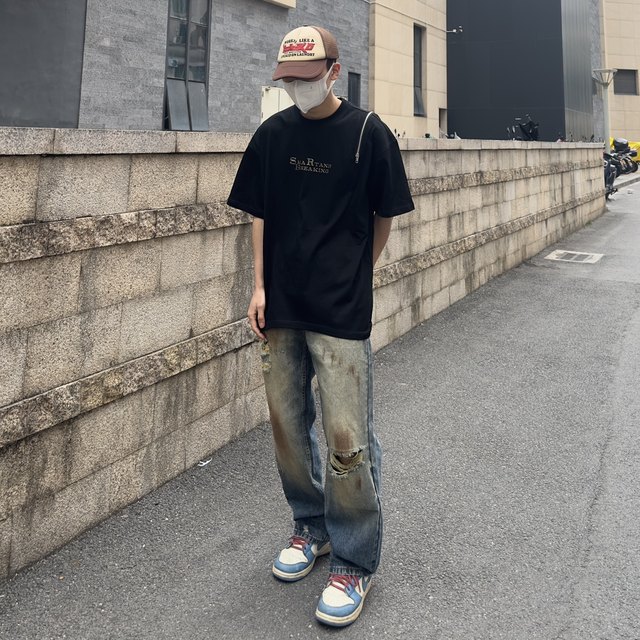 scs wants to write about American high street yellow mud-dyed ripped ...