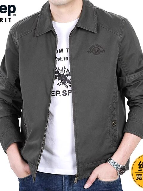 JEEP Jeep pure cotton lapel jacket men's spring and autumn loose ...