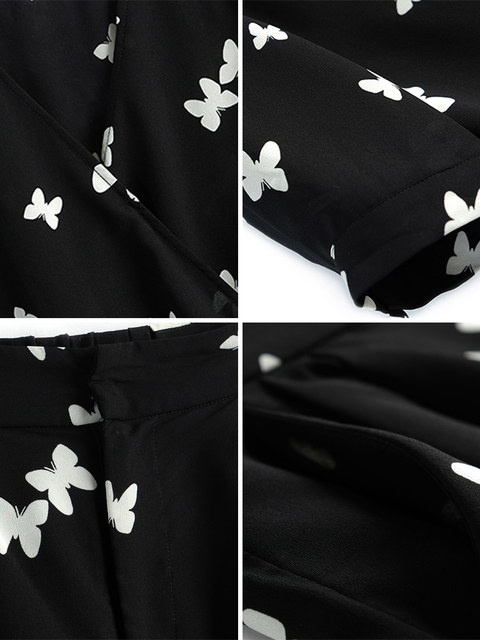 MIUCO simple temperament printed V-neck lace-up top + high-waisted A ...