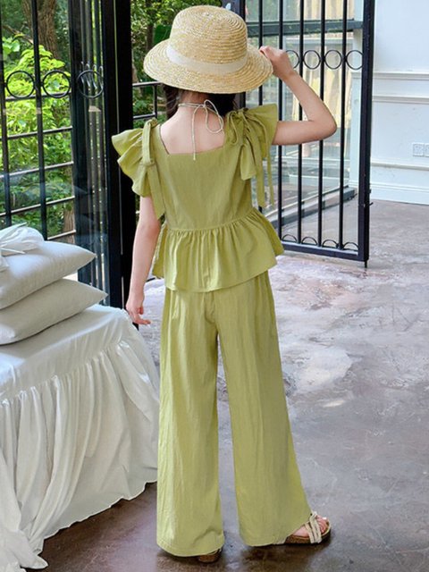 Girls' Set 2024 Summer New Middle Children's wide -leg pants casual ...