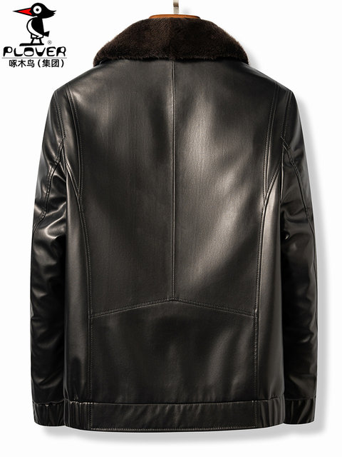 Leather jacket men's genuine leather mink fur collar thickened down ...