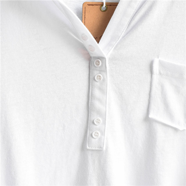 Pure cotton loose pocket V-neck half-open button casual versatile long ...