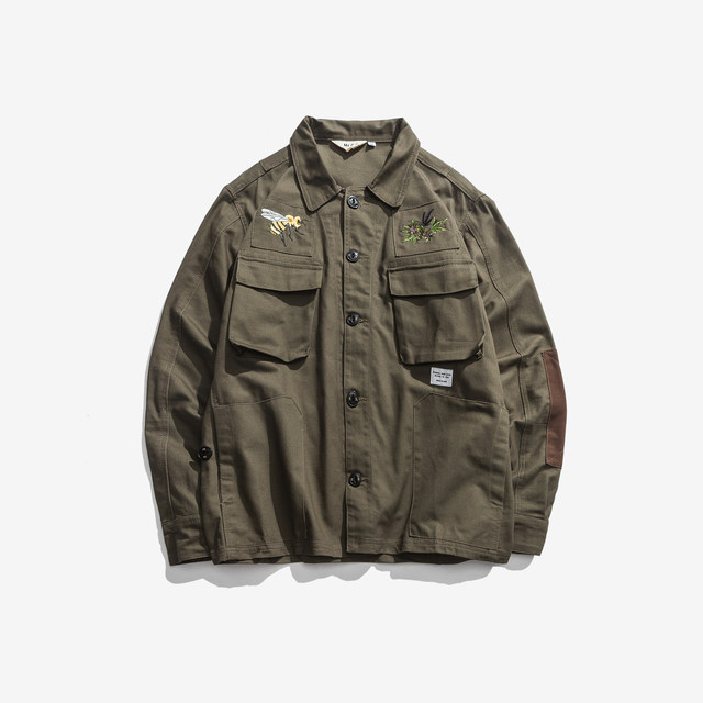 CJ05-P100 Color Block Work Jacket Men's Bee Embroidery Trendy Japanese ...