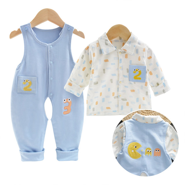 Baby double-layer overalls set, baby jumpsuit, crotchless two-piece set ...