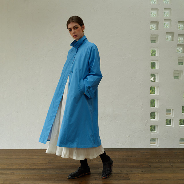 ItoshIroshI custom-dyed bile blue stand-up collar two-wear A-line ...