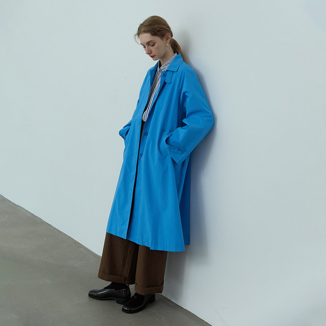 ItoshIroshI custom-dyed bile blue stand-up collar two-wear A-line ...