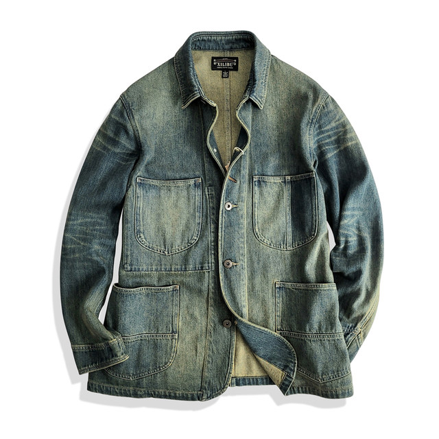Silibu American retro denim farmer work jacket suit miner jacket ...