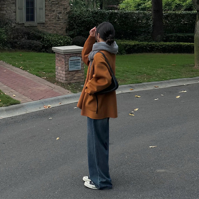 High-end Maillard style wear, caramel color short woolen coat, women's ...