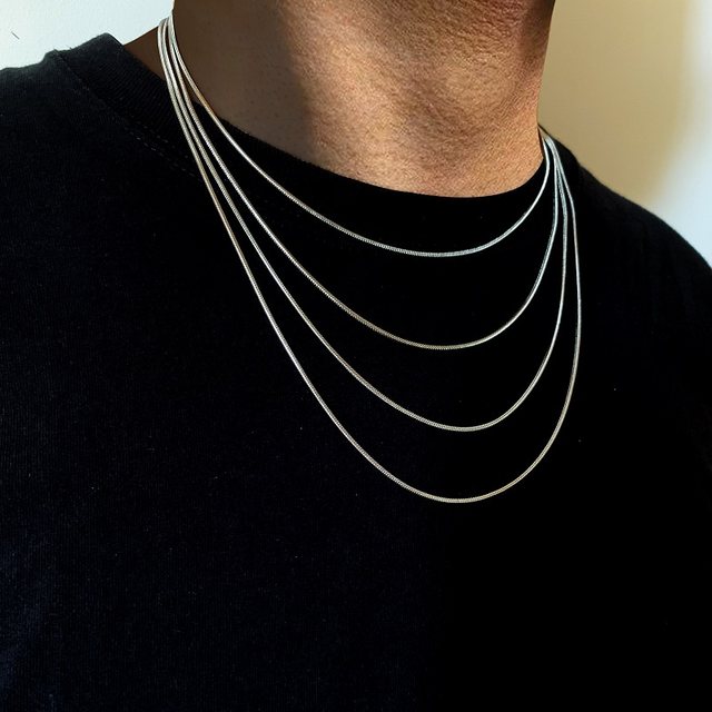 KORKEN cold style simple round snake bone chain men's titanium steel ...