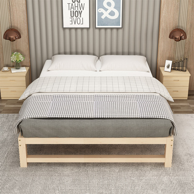 Solid wood bed widened side bed simple modern tatami single bed light ...