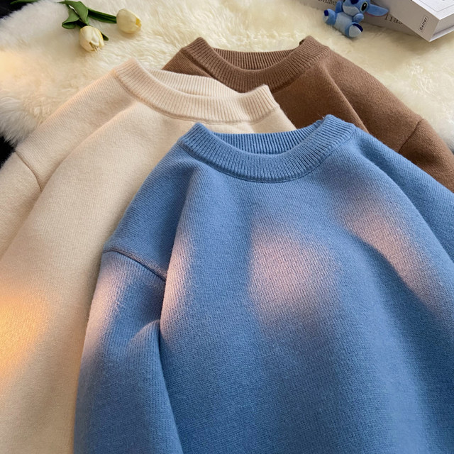 Round neck sweater for men in spring and autumn plus velvet and ...
