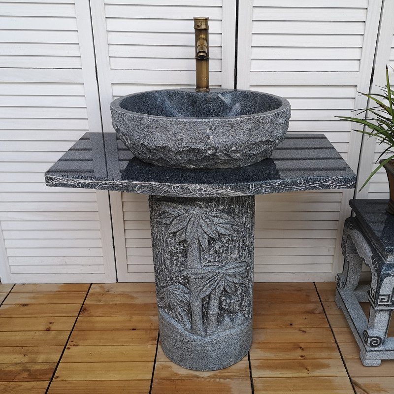 Integrated Floor-standing Stone Wash Basin for Balcony and Outdoor Use