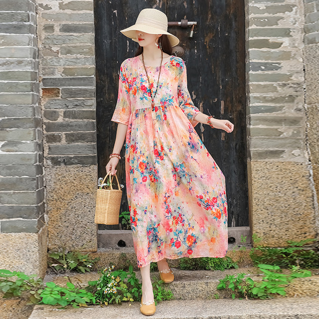 2022 Summer new literary cotton and linen large size, loose, thin round ...