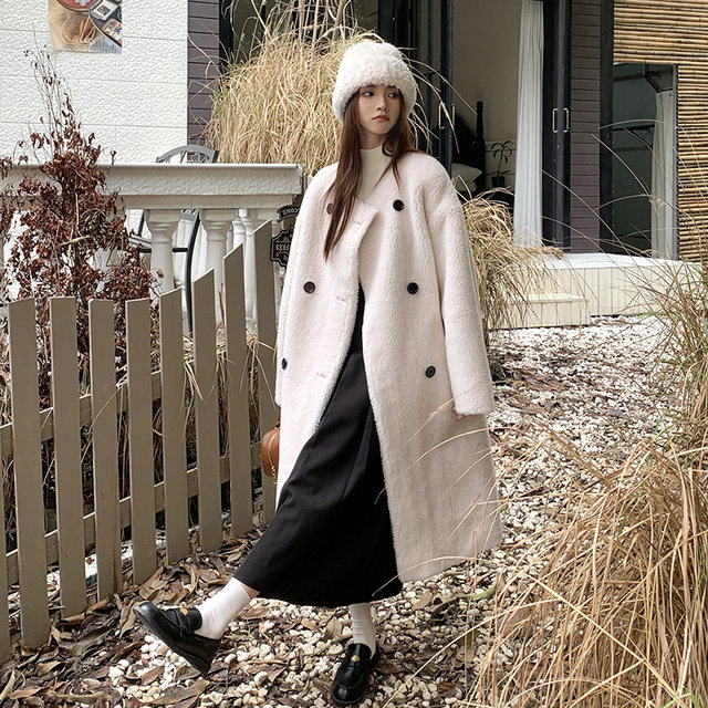 2024 Winter Lamb Wool Long Coat Round Neck Thickened Sheep Shear Fur ...