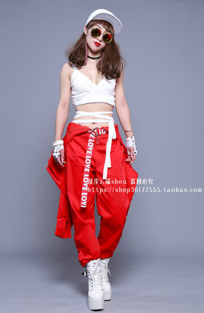 Slim red high-waisted overalls for girls' team performance costumes ...