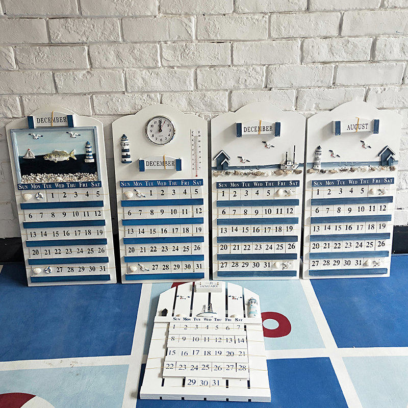 Mediterranean Wooden Perpetual Calendar - Hand-Painted Wall Decor