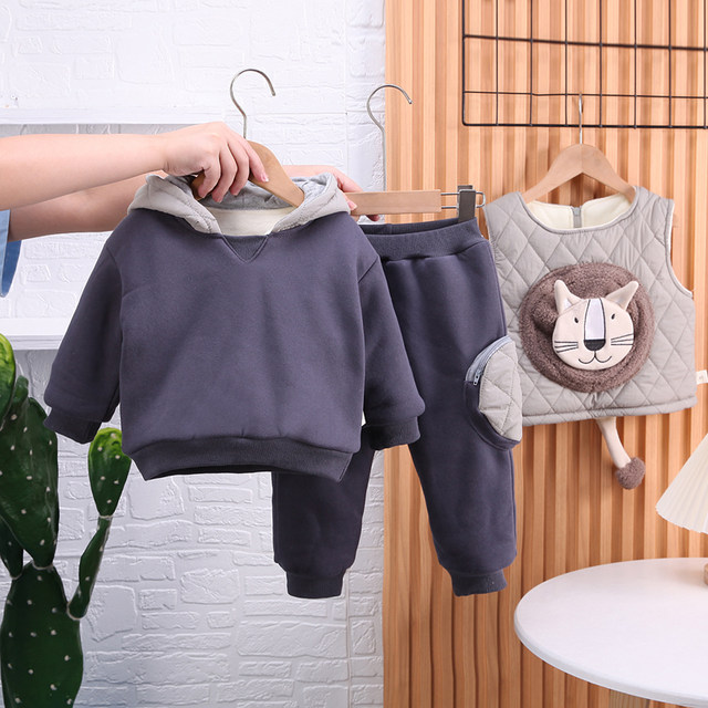 Baby winter clothing set boys' velvet thickened three-piece set 2024 ...