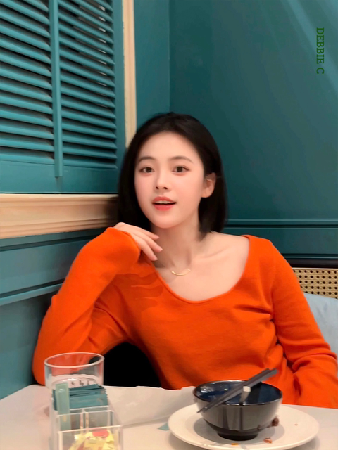 DEBBIE C Sweetheart Orange Juice Lazy Style White Wide Round Neck Loose ...