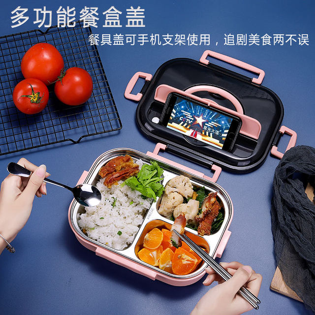 304 stainless steel lunch box student 2 grid large thermal insulation lunch box microwave oven ...