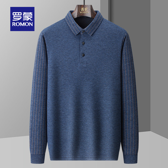 Romon Men's 2024 autumn new long -sleeved lapel POLO shirt business ...