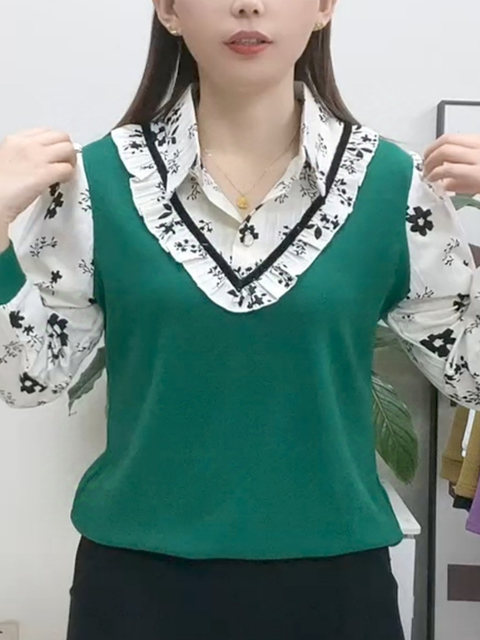 Spliced fake two-piece shirt for women in spring 2025 fashionable age ...