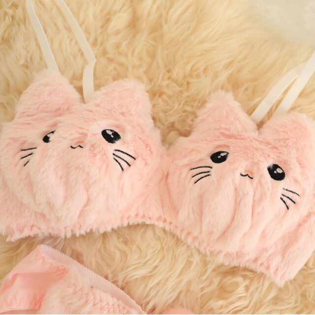 Japanese plush cat bra set sexy cartoon cute cat cartoon no wire winter ...
