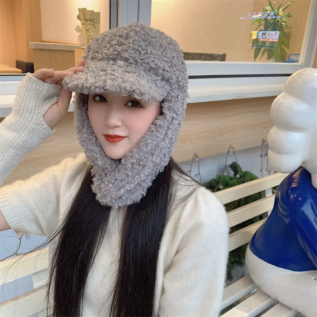 Lamb fur Lei Feng hat for women in winter plus velvet to keep warm and ...