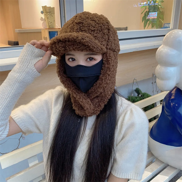Lamb fur Lei Feng hat for women in winter plus velvet to keep warm and ...