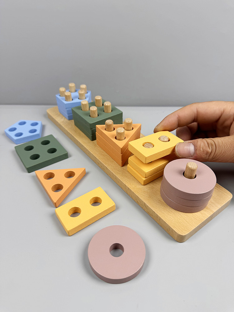 Wooden Geometric Shape Sorting Blocks - Montessori Educational Toy for ...