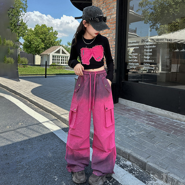 Sweet and Cool Outfit Girls Gradient Overalls Suit 2024 Autumn Children ...