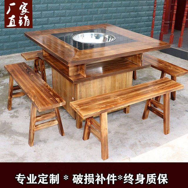 Solid wood hot pot table, commercial marble incense round table ...