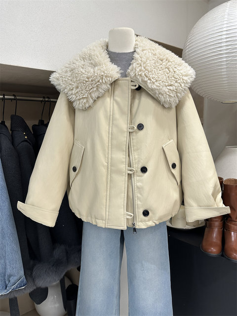 Korean version of glutinous jiji protein leather large lapel leather ...