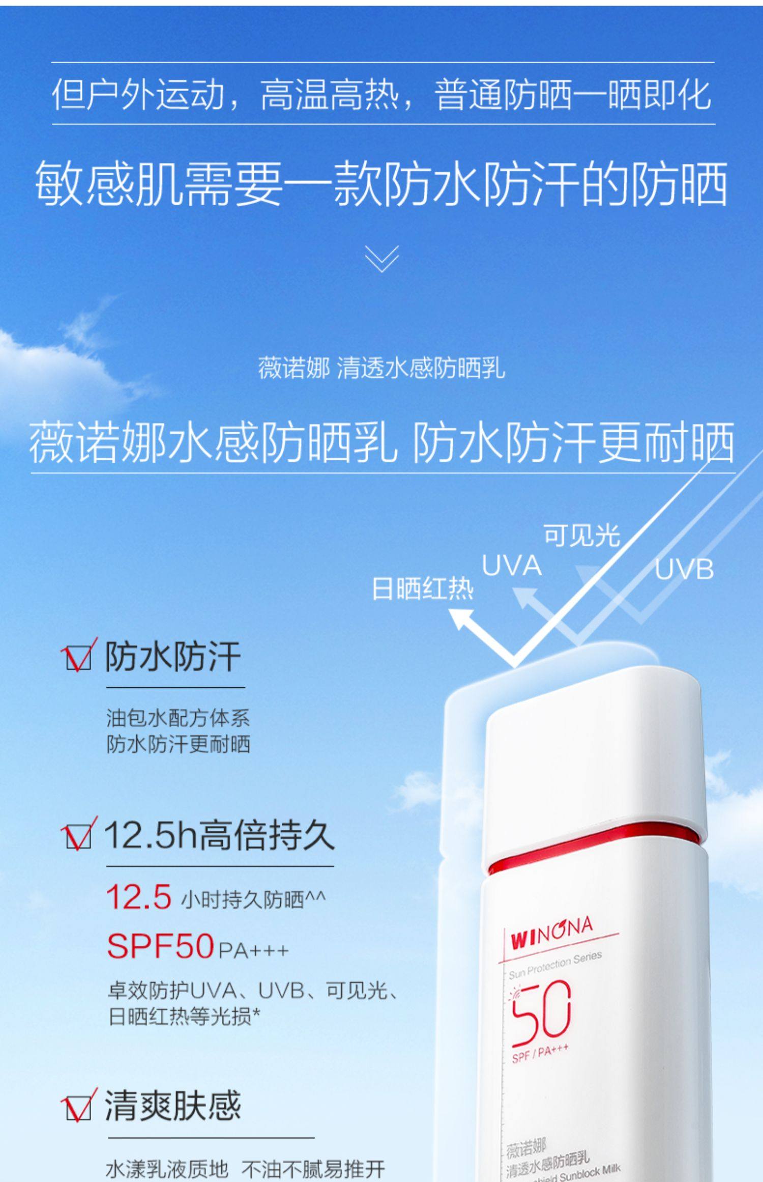 Winona Clear Watery Sunscreen SPF50 Facial Protection Sensitive Skin ...