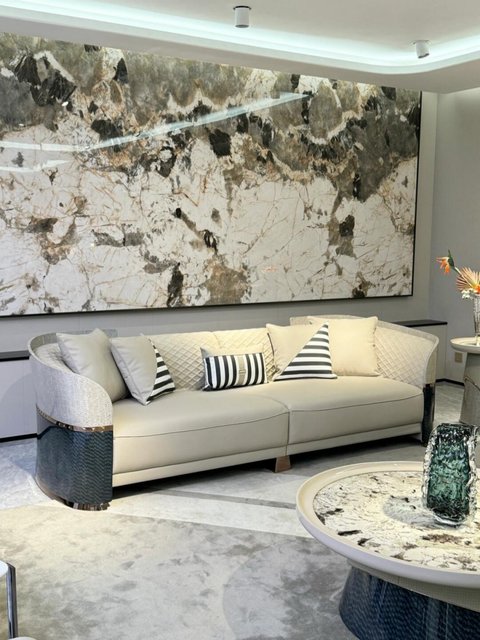 Italian light luxury genuine leather sofa villa living room top layer ...