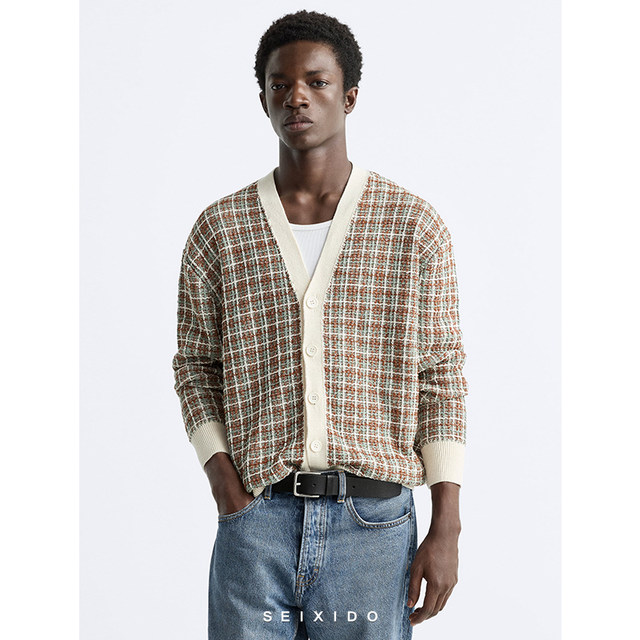 Cabinet 429! Spring new men's plaid jacquard cardigan 3597318712 casual ...