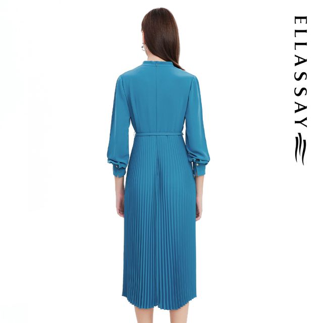 ELLASSAY autumn new triacetate elegant commuting high-end pleated dress