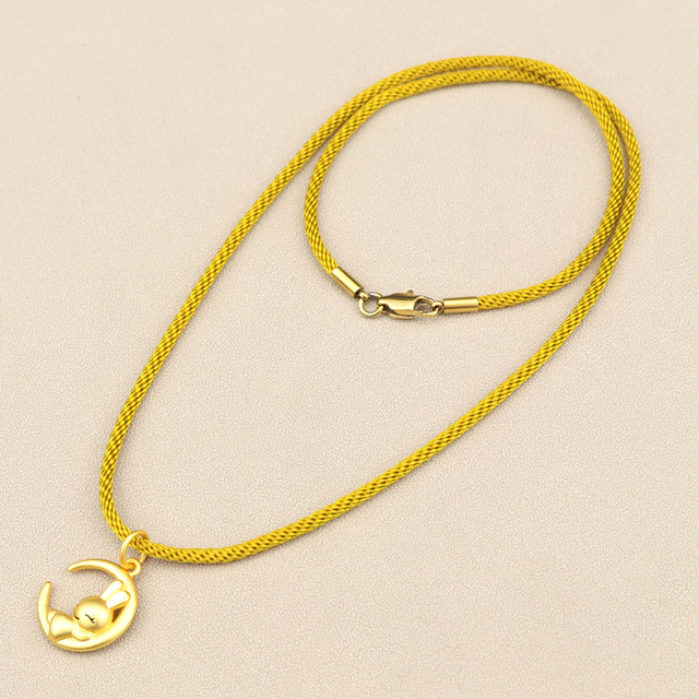 Golden necklace rope simple style gold pendant lanyard hand-woven rope ...