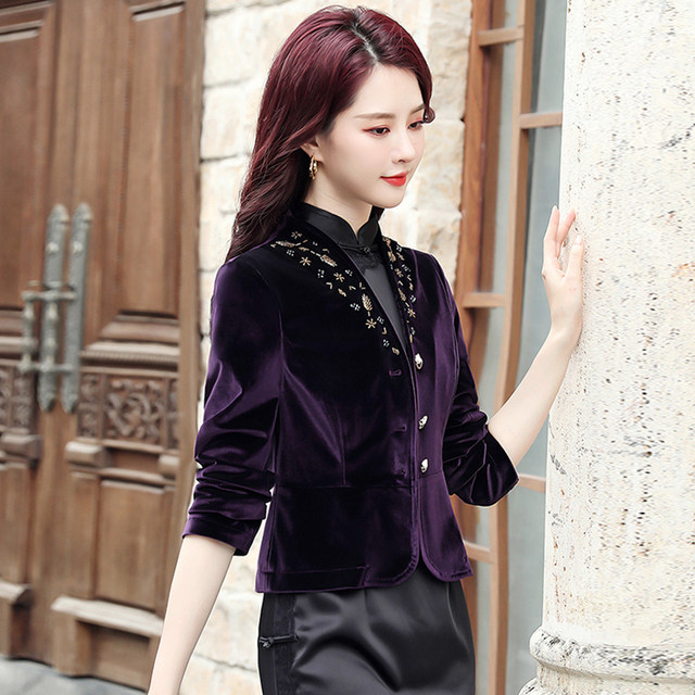 Gold Velvet Jacket Paired with a Cheongsam Dress for Women, Spring and ...