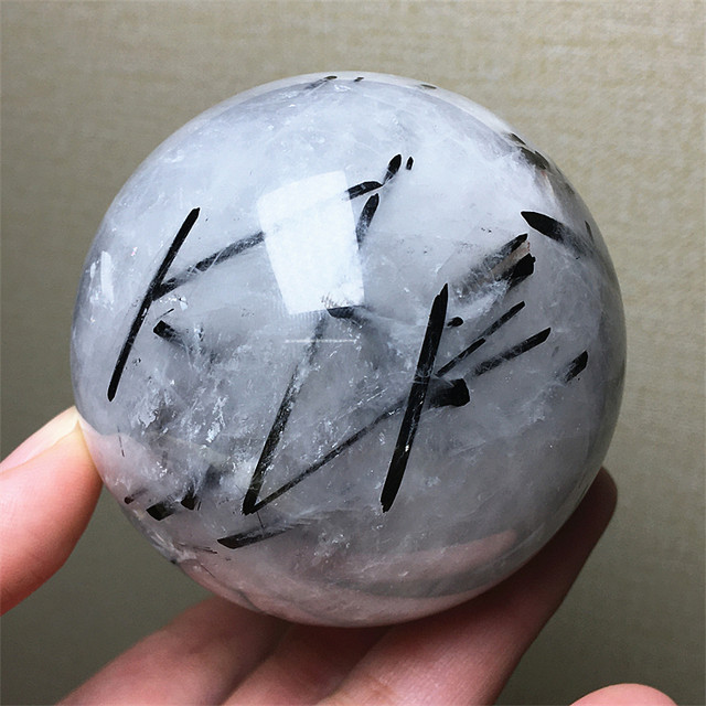 Natural black hair crystal black tourmaline ball raw stone polished ...