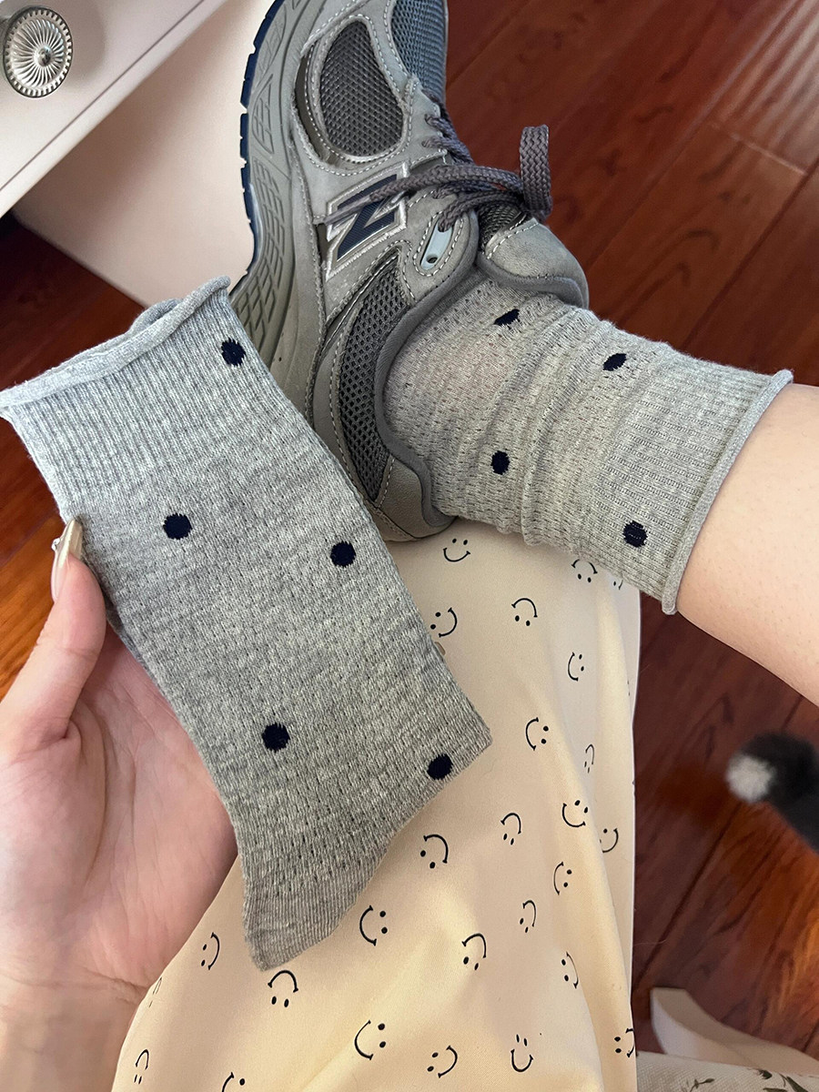 Summer thin mid-tube women's socks simple solid color polka dot socks ...