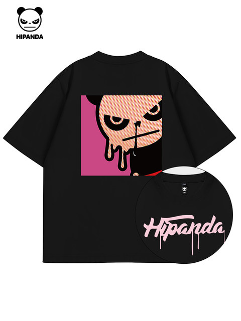 Hipanda Hello Panda couple fashion high street oversize pure cotton short-sleeved 2024 summer ...