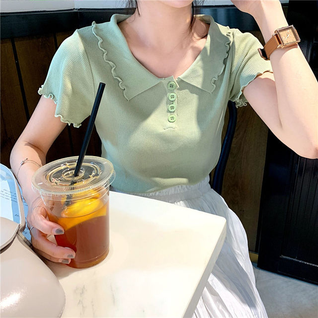 Internet celebrity matcha ice silk t-shirt for women avocado green ...
