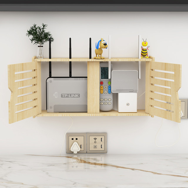 Solid wood router storage box wifi light cat plug socket wire board ...