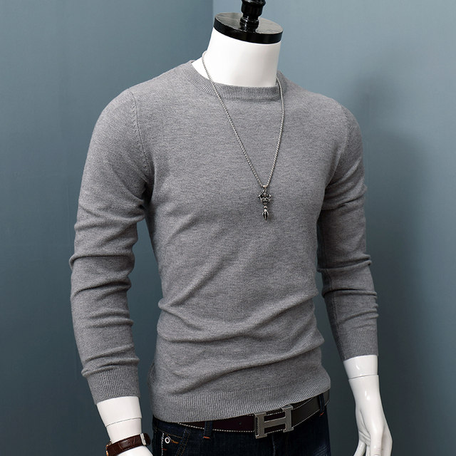 Autumn and winter round neck cashmere sweater for men solid color slim ...