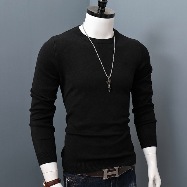 Autumn and winter round neck cashmere sweater for men solid color slim ...