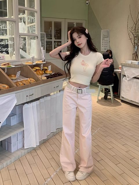 Sasaya small bm front shoulder American retro slim short T-shirt for ...