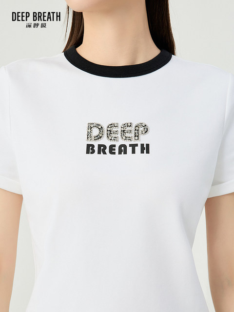 DEEP BREATH Deep Breath Women's Color Block Round Collar Beads Letters ...