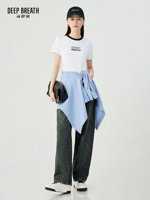 DEEP BREATH Deep Breath Women's Color Block Round Collar Beads Letters ...