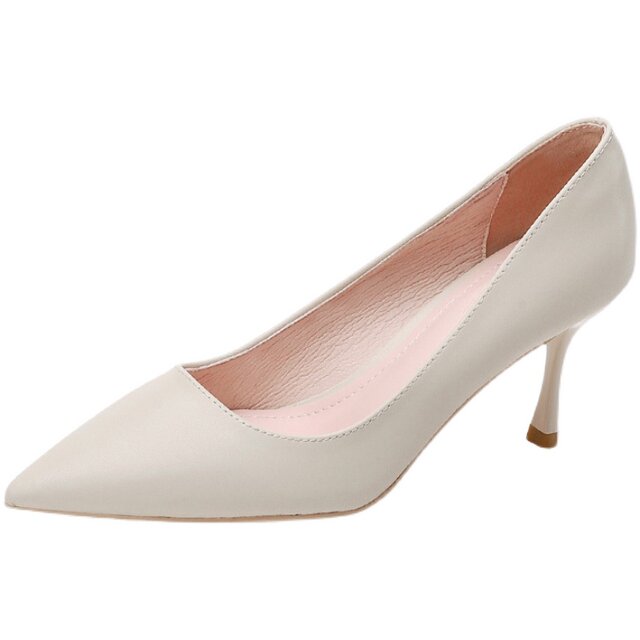 Off-white high heels women's stiletto heels 2024 spring 7 cm small ...