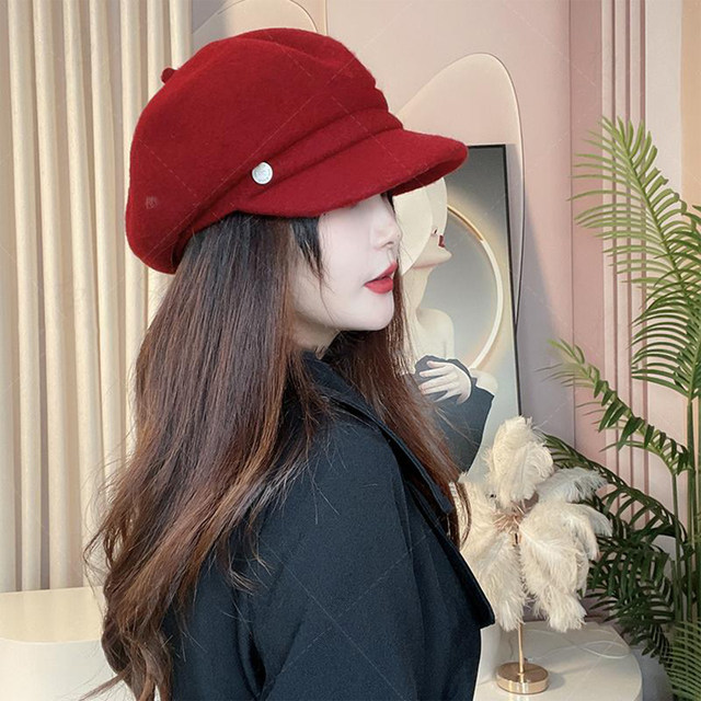 Wool warm, fashionable and versatile peaked cap, temperament shopping ...